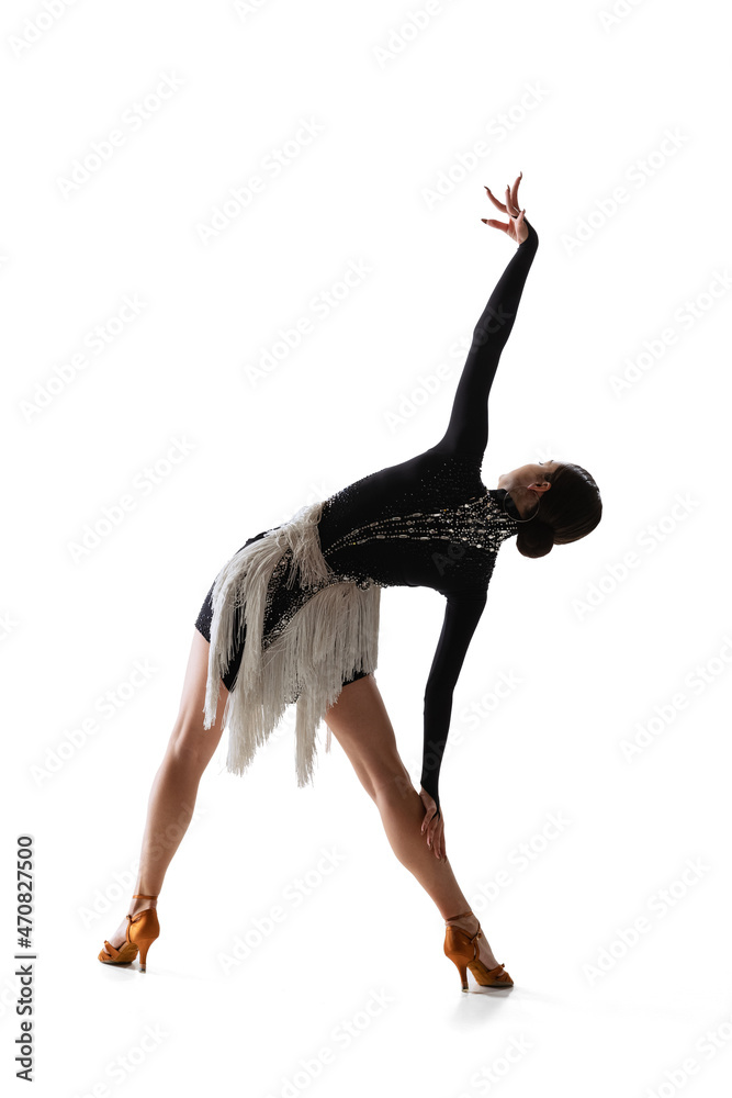Full-length portrait of young graceful beautiful dancer, flexible woman ...