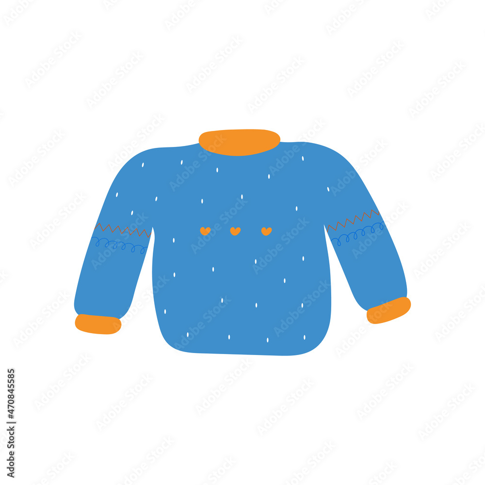 Cute sweater with hearts and pattern. Hand drawn clothes isolated on ...