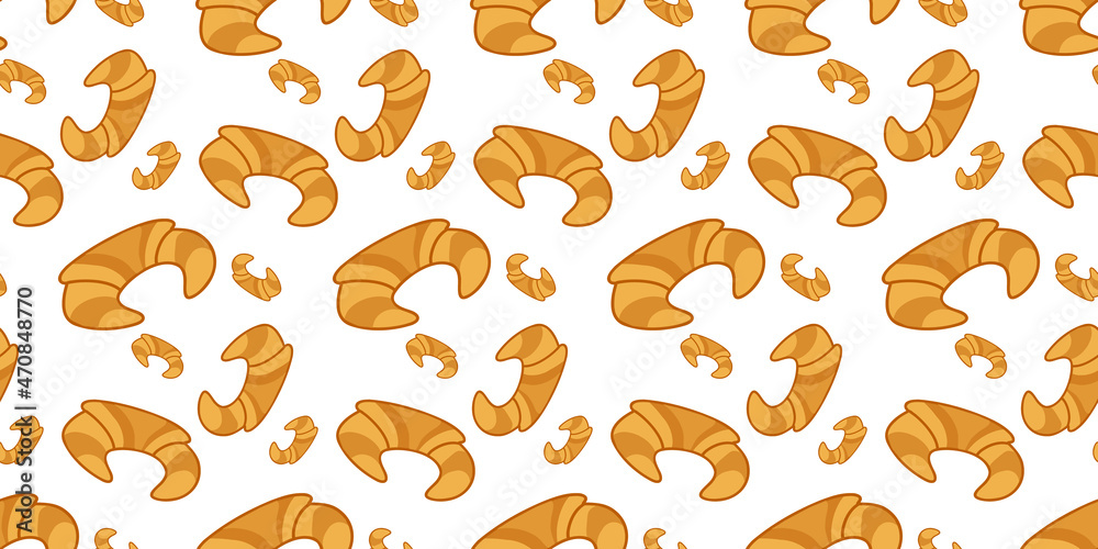 Croissant seamless pattern on a white background. Dissert ...