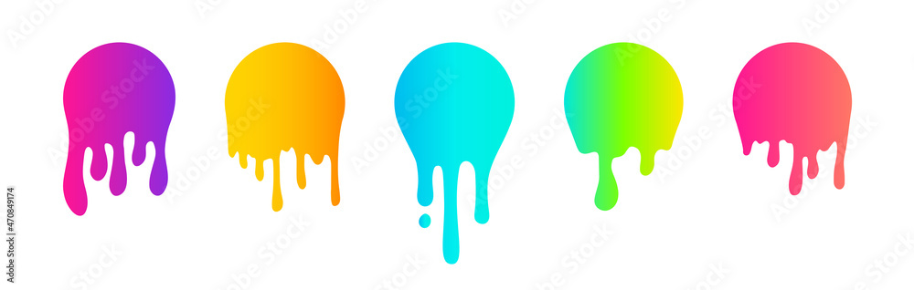 Paint Dripping circle stickers collection. Vibrant colors gradient ...