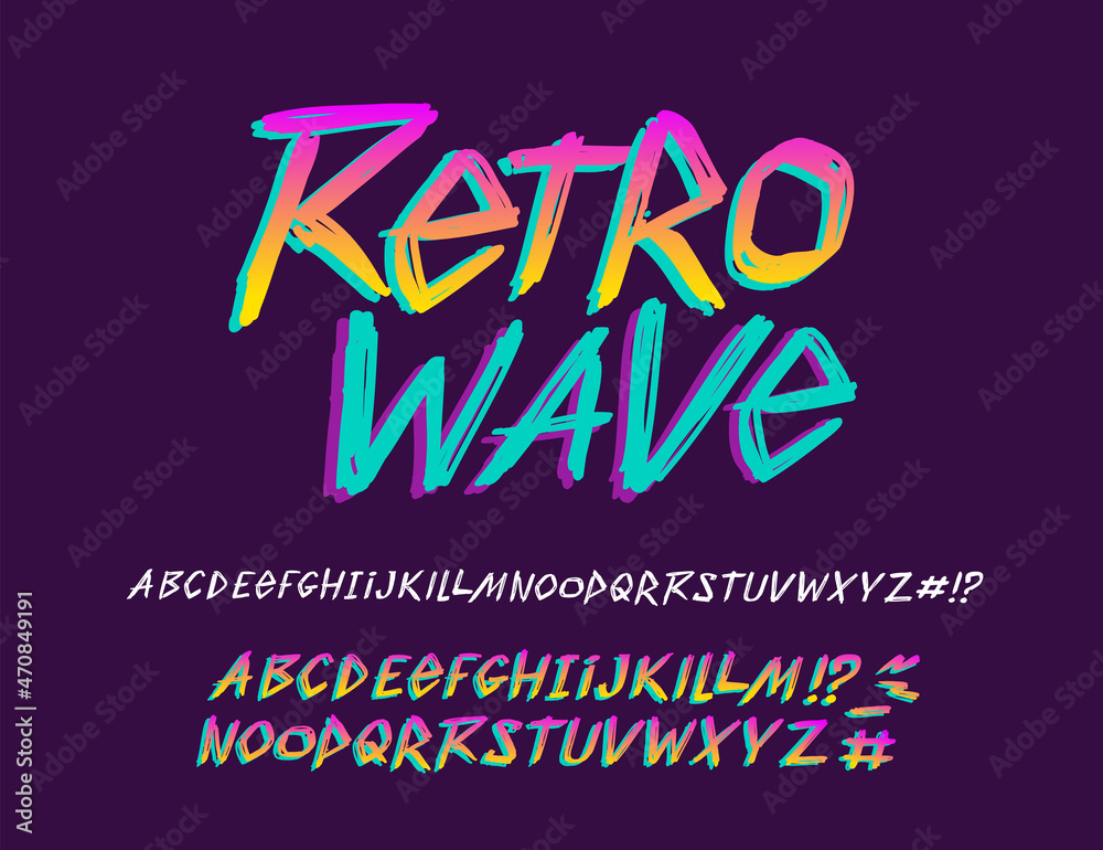 Vetor de Retro Wave hand drawn type font and vector doodle alphabet ...