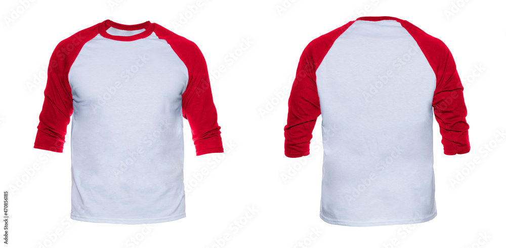 Blank sleeve Raglan t-shirt mock up templates color white/red front and ...