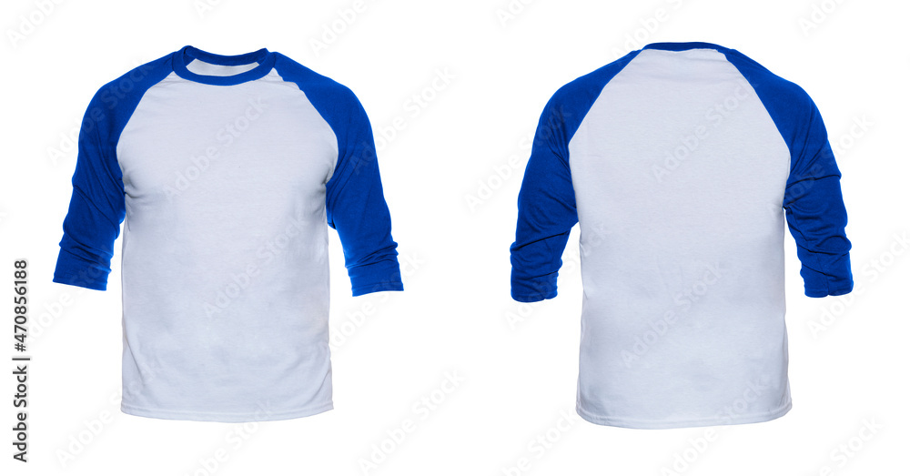 Blank sleeve Raglan t-shirt mock up templates color white/blue front ...