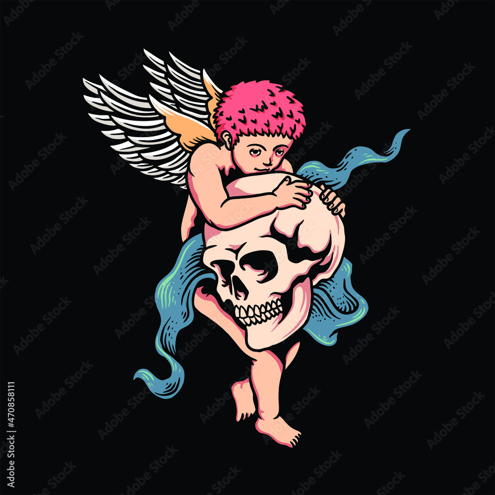 cupid and skull illustration vector design Stock Vector | Adobe Stock