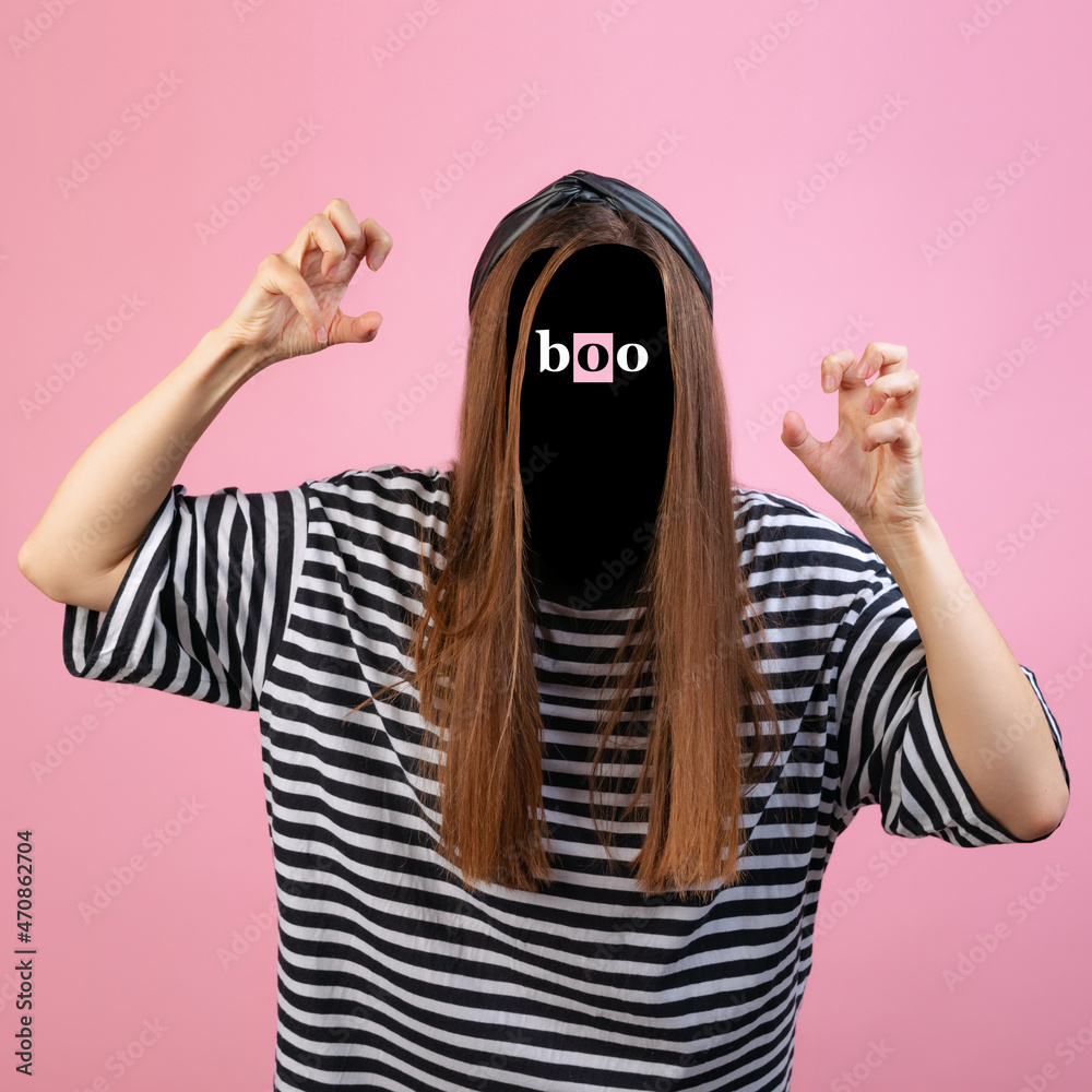 Contemporary Creative Portrait Of Faceless Girl With Word Boo Instead