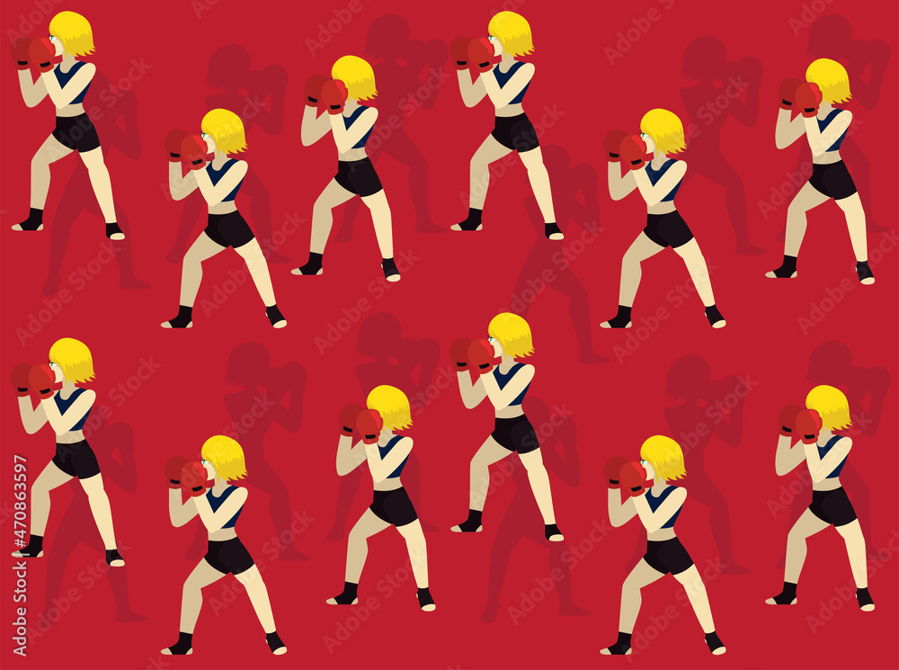 Boxing Poses Cartoon Double Arm Block Seamless Wallpaper Background ...