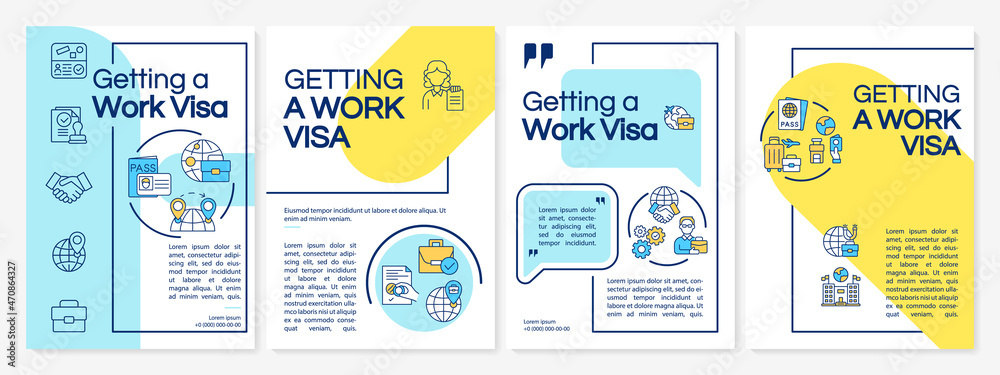 Getting work visa yellow, blue brochure template. Live abroad. Flyer ...