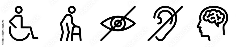 Set of vector disabled signs.Handicapped man sitting in a wheelchair ...