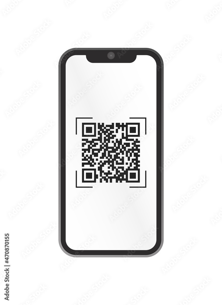 Phone with QR code screen. Barcode on smart phone display. Bar code ...