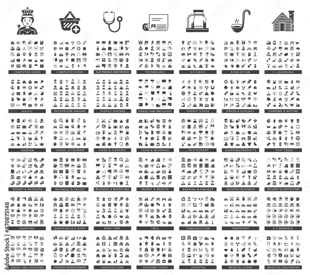 Set of premium quality icons. Big package of pictograms for business ...