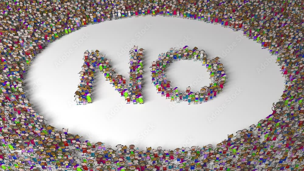 The crowd of characters creates the word NO. Funny cartoon characters ...