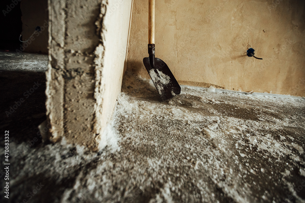 the room froze from the inside. ice and snow on the concrete floor. the ...