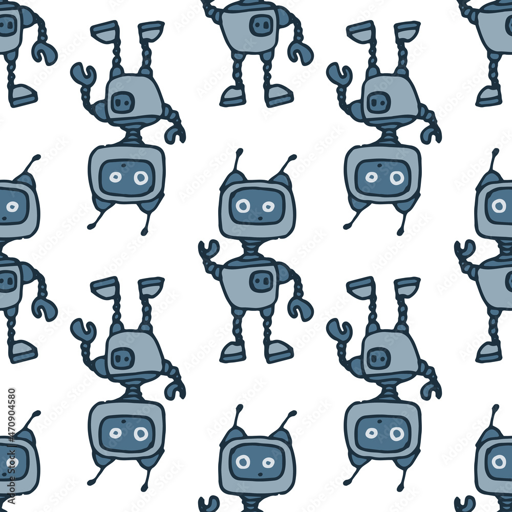a pattern of gray robots. a seamless pattern of hand-drawn cartoon ...