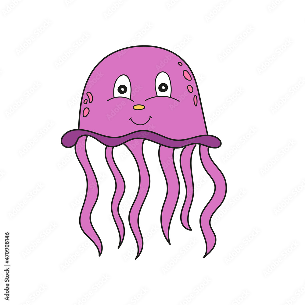 Simple cartoon icon. Jellyfish. Cartoon character. Wild animal - Marine ...