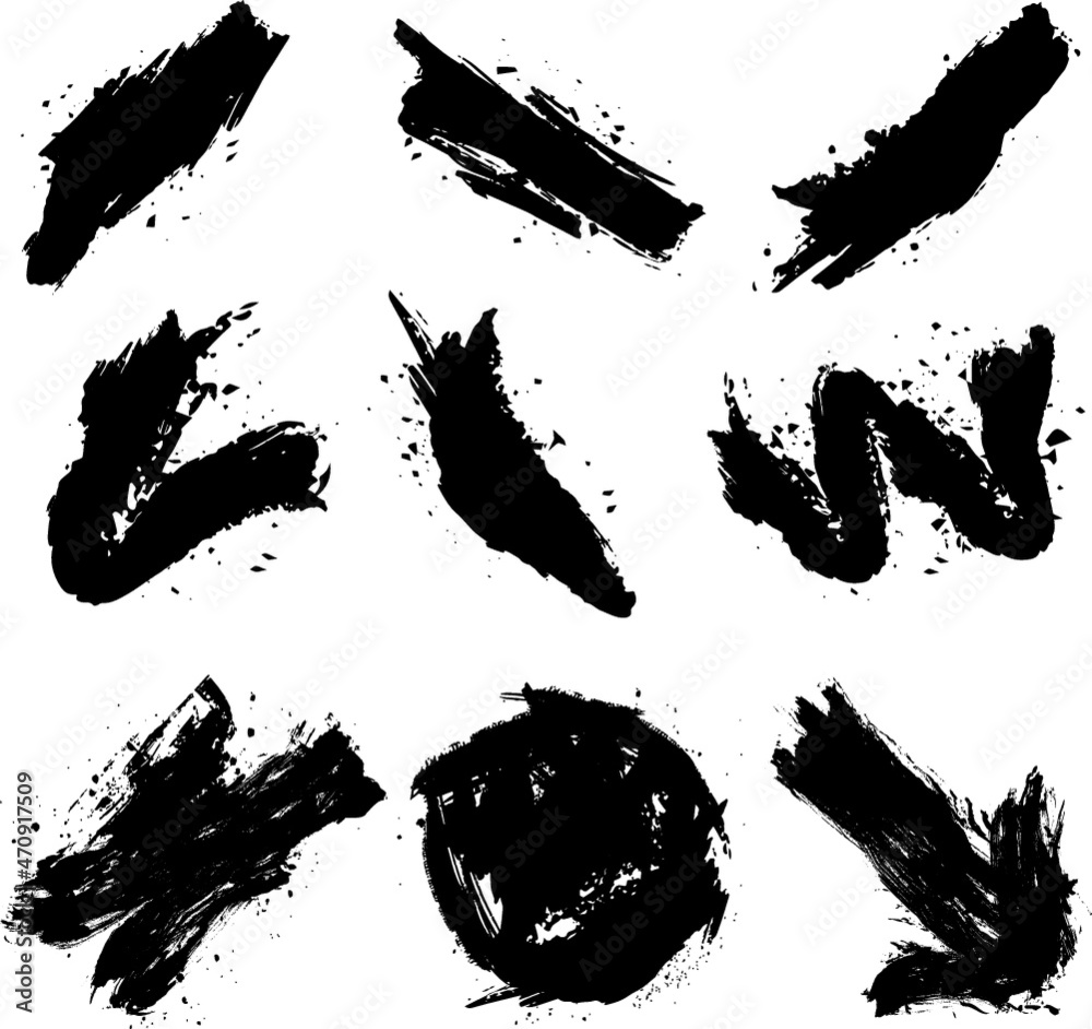 Vecteur Stock Paquete de manchas de pintura, brochazos, salpicadura ...