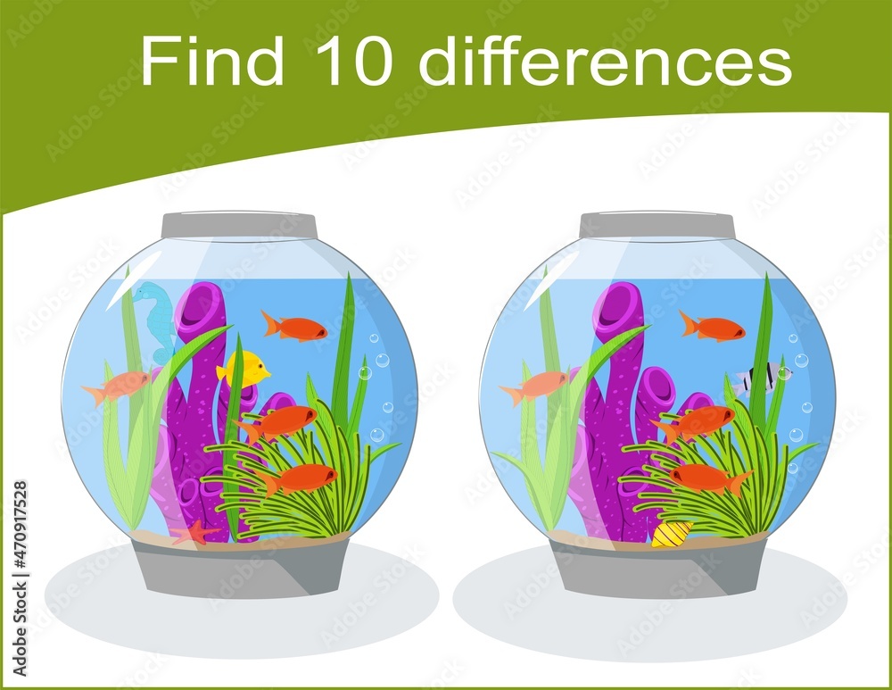 Find 10 differences education game for kids. Aquarium fish Stock ...