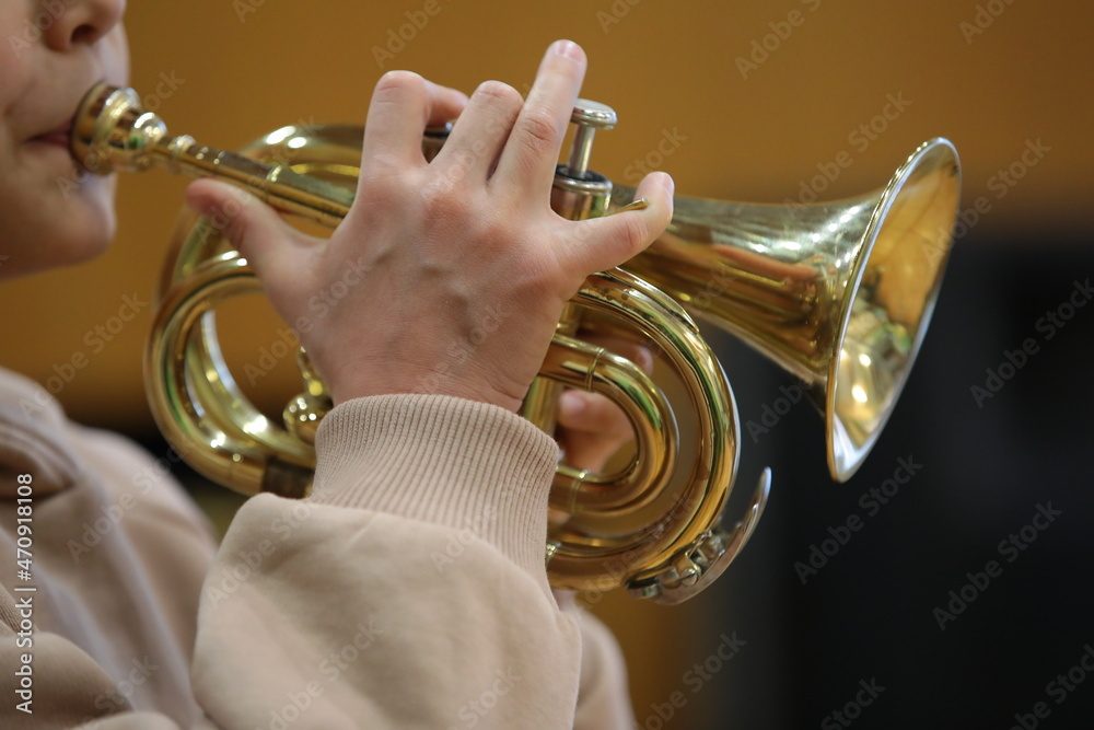 Photo Art Print Child playing trumpet musical instrument close up Nina
