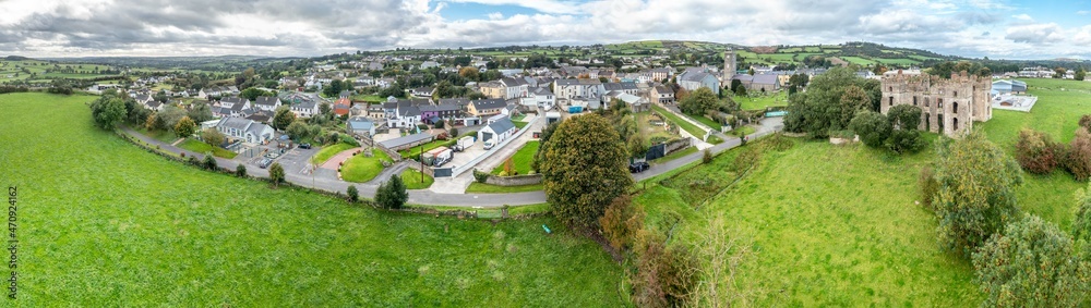 Aerial view of the Skyline of the historic town of Raphoe and the ...