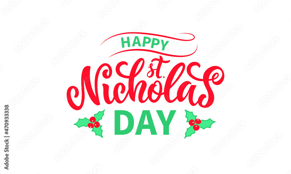 Happy Saint Nicholas Day handwritten text isolated on white background ...