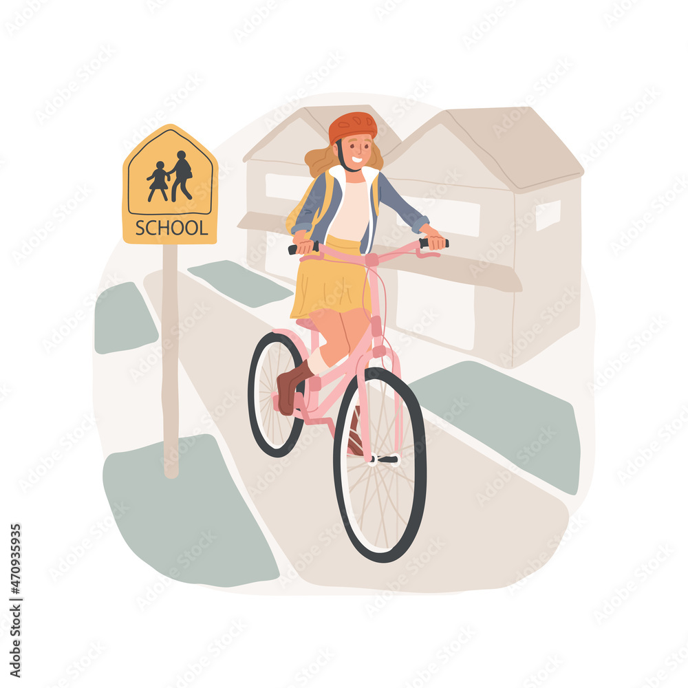 Going to school by bike isolated cartoon vector illustration. Young ...