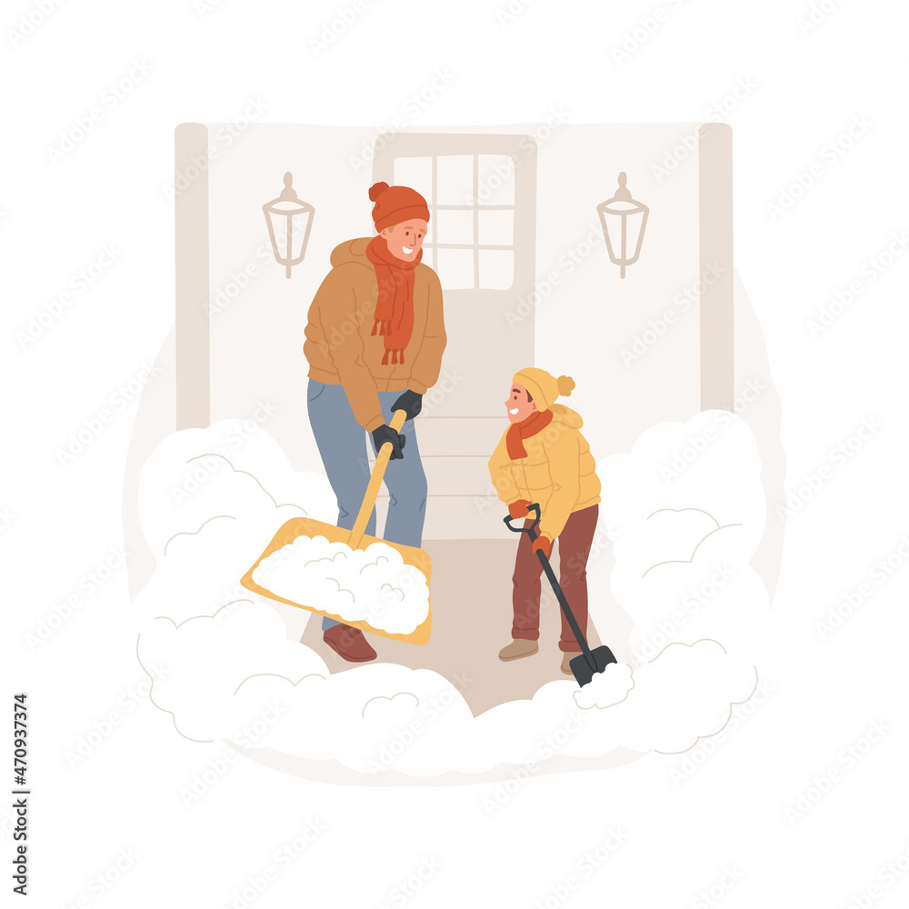 Sidewalk snow removal isolated cartoon vector illustration. Family ...