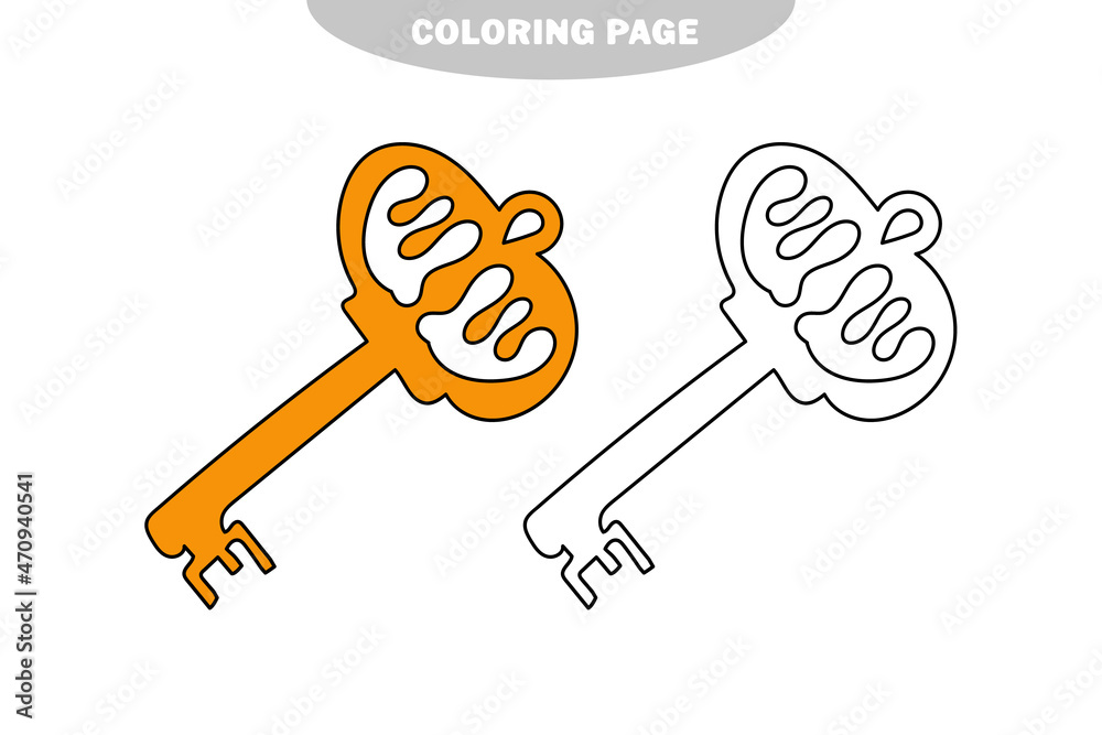 Simple coloring page. Vintage key. Black and white illustration for ...