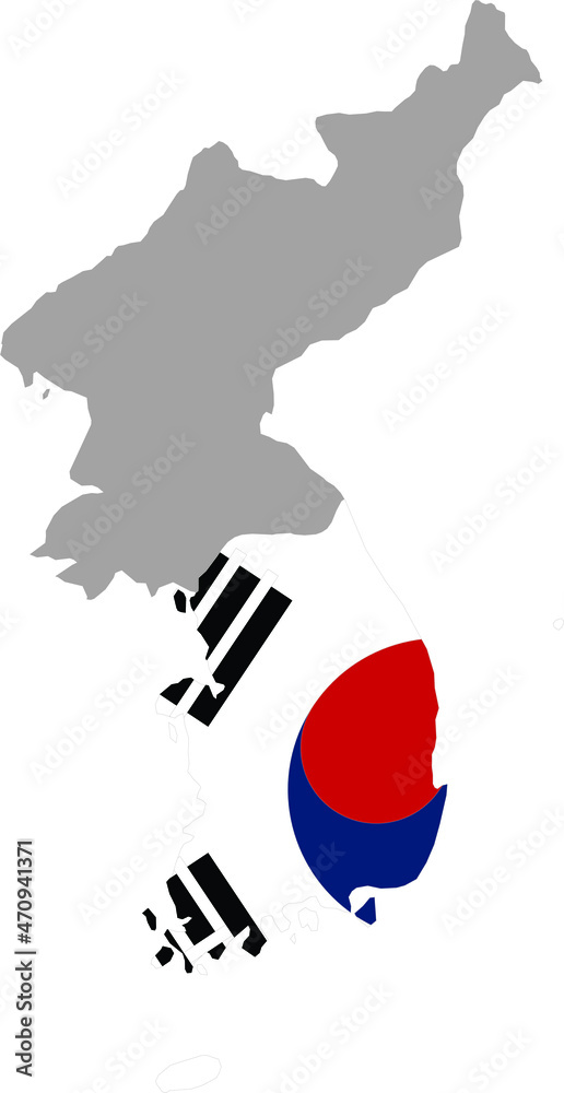Map of South Korea with national flag inside the gray map of Korean ...