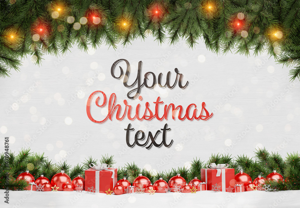 Christmas Card Mockup with Text and Red Baubles Stock Template | Adobe ...