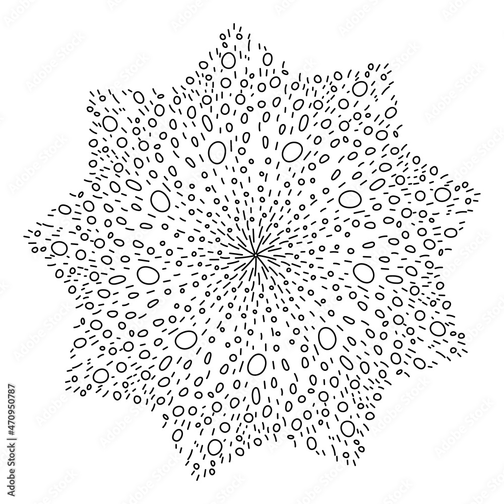 Vector doodle style mandala, black outline flower, fountain or ...