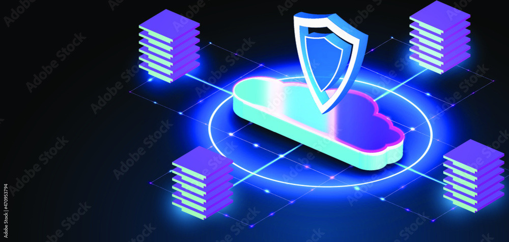 Network data security isometric. Online server protection system concept with data center or ...