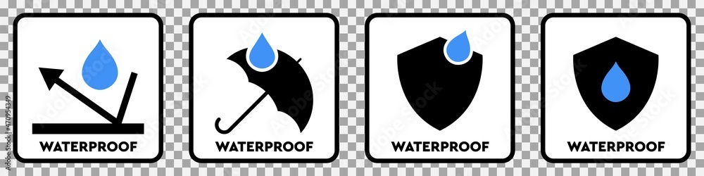 Waterproof Icons. Moisture resistant stickers. Vector isolated on ...