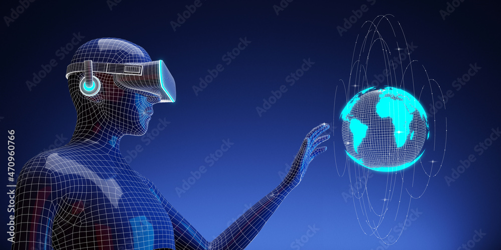 The metaverse concept of future world meta-technology engineers. 3d ...