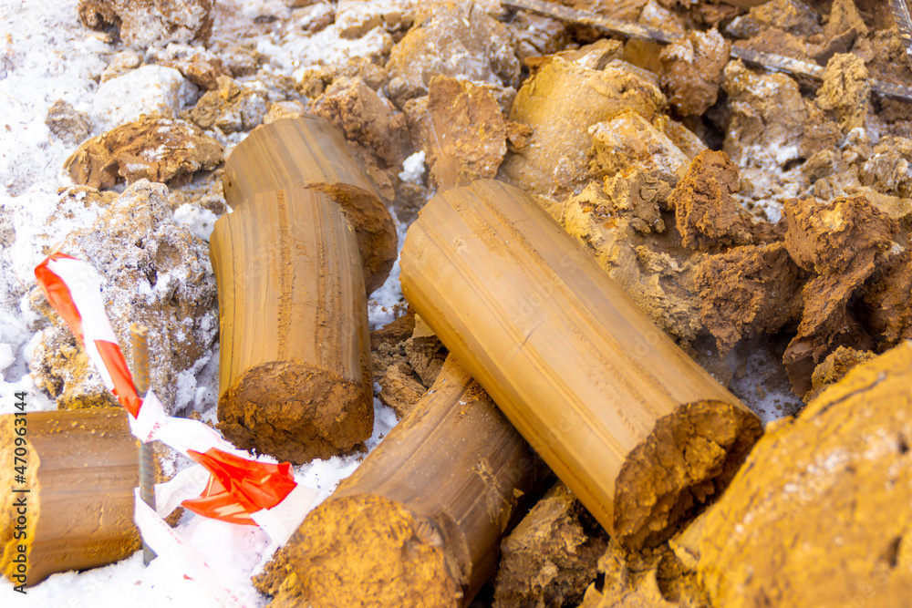 Geological soil samples extracted from subsoil for laboratory research ...
