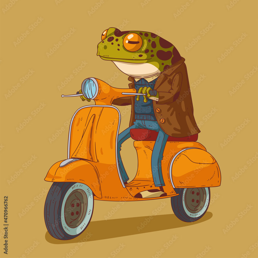 Sketch drawn vector illustration of glad humanized frog ...