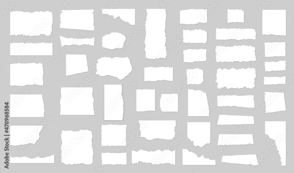 Torn sheets of paper. Torn paper strips set. White ripped paper strips ...