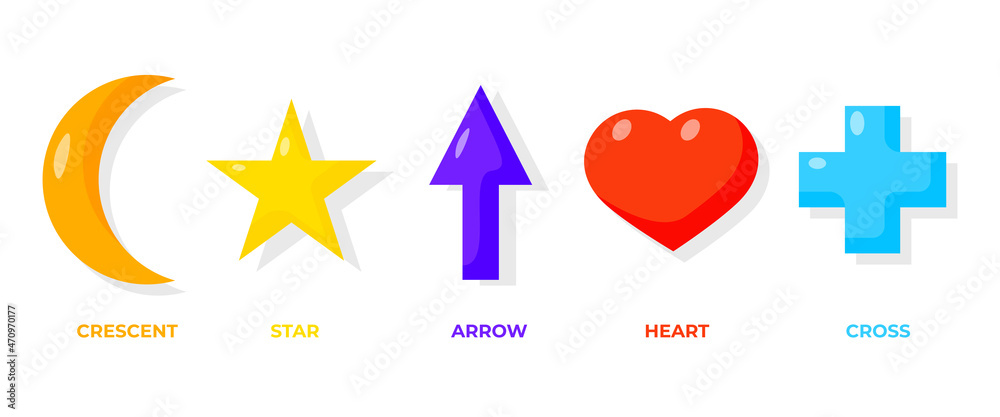 Flat cartoon geometric forms icons set. Colorful basic math shapes with ...