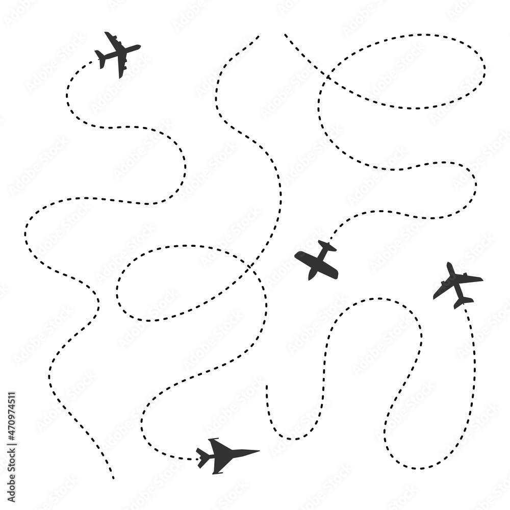Plane line path airplane directional pathway map vector graphic Stock ...