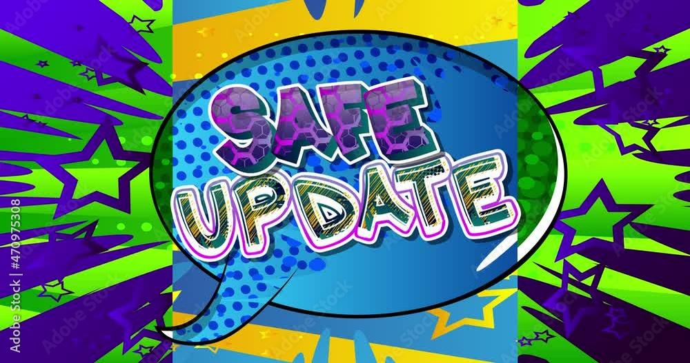 Safe Update. Motion poster. 4k animated Comic book word text moving on ...