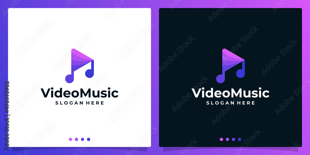 Music logo design vector with play button video. Musical note logo ...