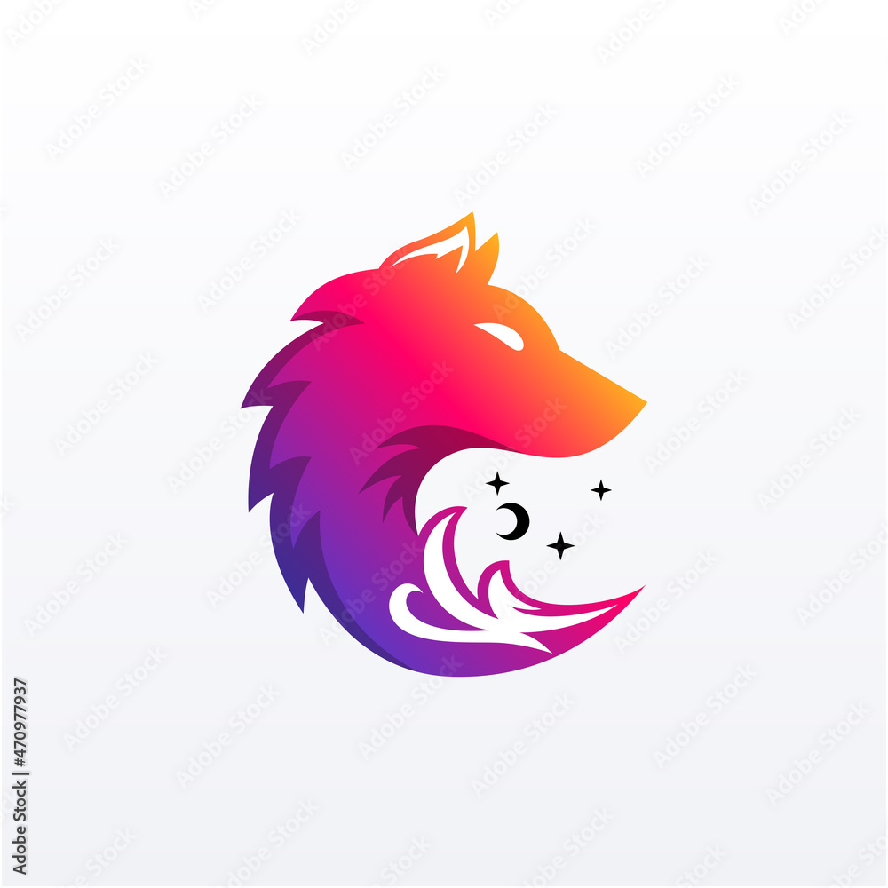 Wolf Waves at Night Logo design Stock Vector | Adobe Stock