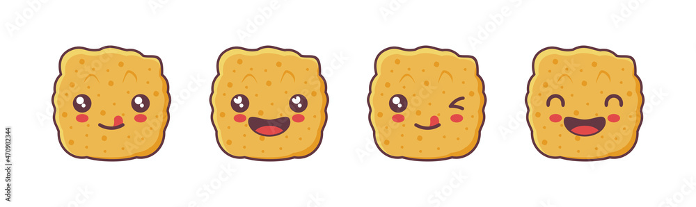 cute chicken nuggets. fast food cartoon illustration, with different ...