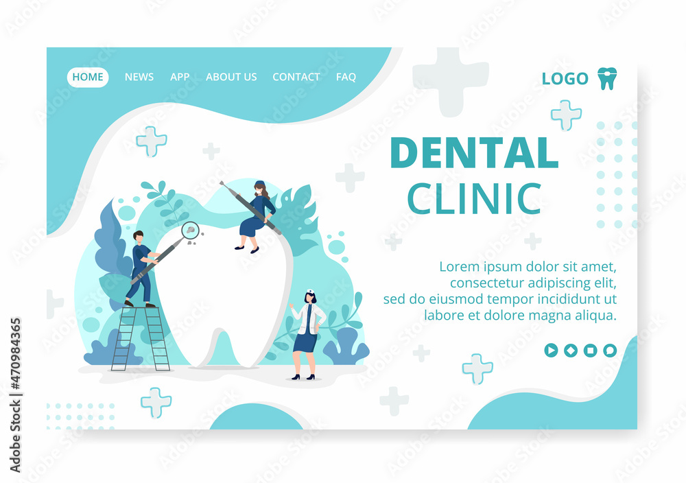 Dental Flat Design Illustration Landing Page Editable of Square ...