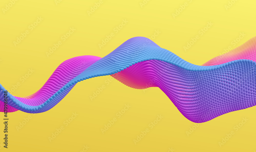 3D wavy background. Array with dynamic emitted particles. A wave formed ...