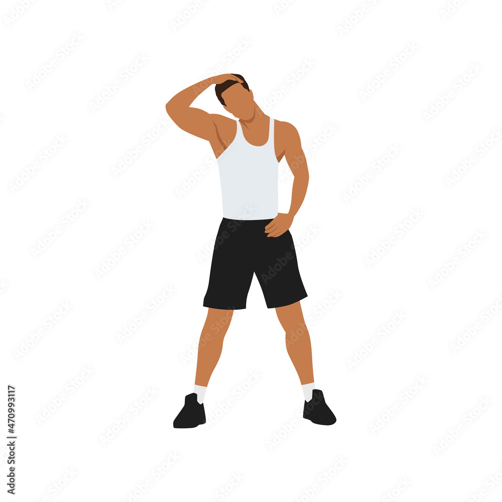 Man doing Neck stretch exercise. Flat vector illustration isolated on ...