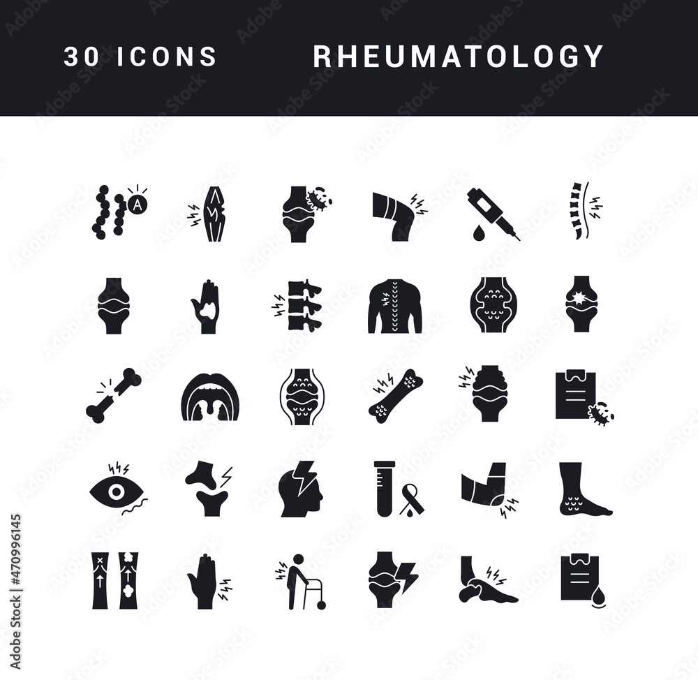 Rheumatology. Collection of perfectly simple monochrome icons for web ...