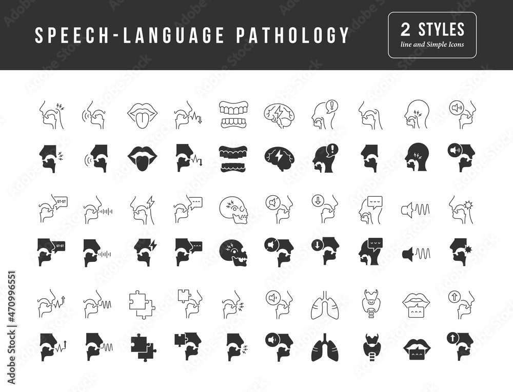 Speech-Language Pathology. Collection of perfectly simple monochrome ...