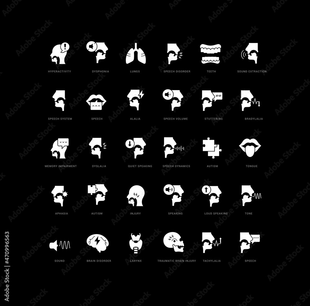 Speech-Language Pathology. Collection of perfectly simple monochrome ...