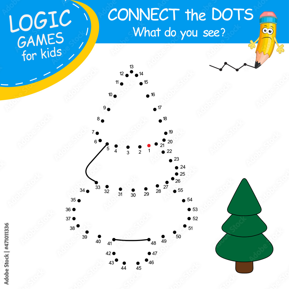 Christmas Tree. Connect the dots by numbers to draw the New Year spruce ...