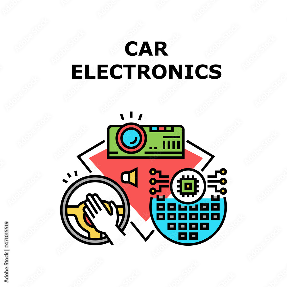 Car Electronics Vector Icon Concept. Tuning Microchip On Dashboard And ...