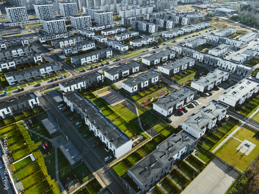 Aerial photo of the modern residential district in growing europe city ...